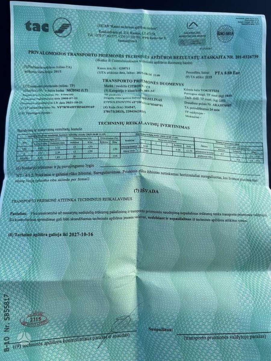 Черный Ситроен С5 2008 в Ионава, объемом двигателя 2.20 л и пробегом 330 тыс. км за 1950 €, фото 18 на AUTOMOTO.COM.LV