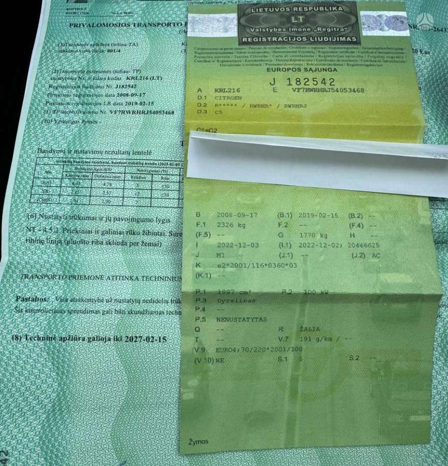 Зеленый Ситроен С5 2008 в Вильнюс, объемом двигателя 2.00 л и пробегом 351 тыс. км за 2450 €, фото 13 на AUTOMOTO.COM.LV
