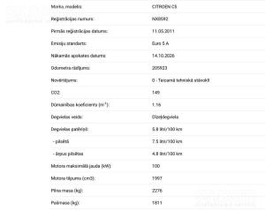 Grey Citroen C5 2011 in Riga, with an engine capacity of 2.00 L and mileage of 0 thousand km for 2990 €, photo 19 on AUTOMOTO.COM.LV