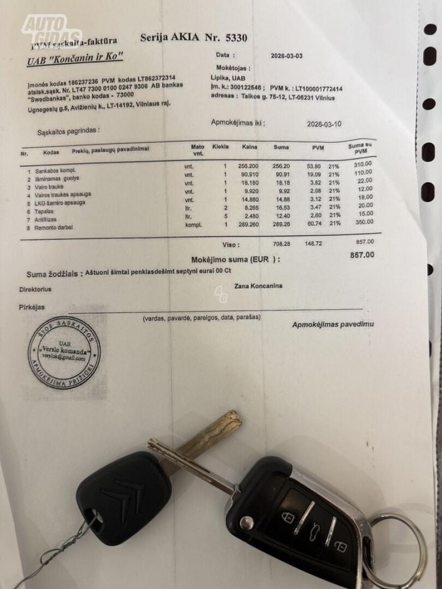 Citroen C5 2013 Viļņa, ar dzinēja tilpumu 1.60 L un nobraukumu 349 tūkst. km par 1700 €, foto 13 vietnē AUTOMOTO.COM.LV
