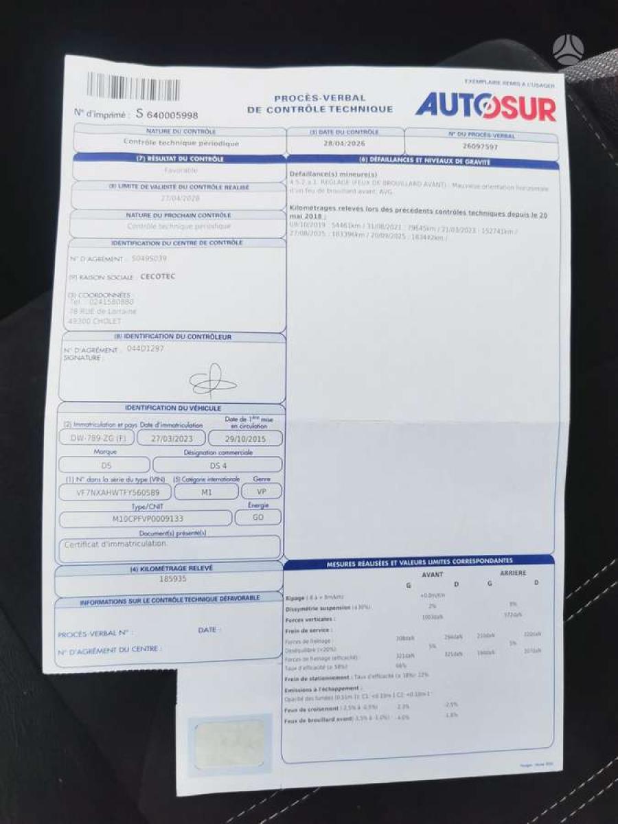 Citroen DS4 2015 Tauragė, ar dzinēja tilpumu 2.00 L un nobraukumu 187 tūkst. km par 7250 €, foto 24 vietnē AUTOMOTO.COM.LV