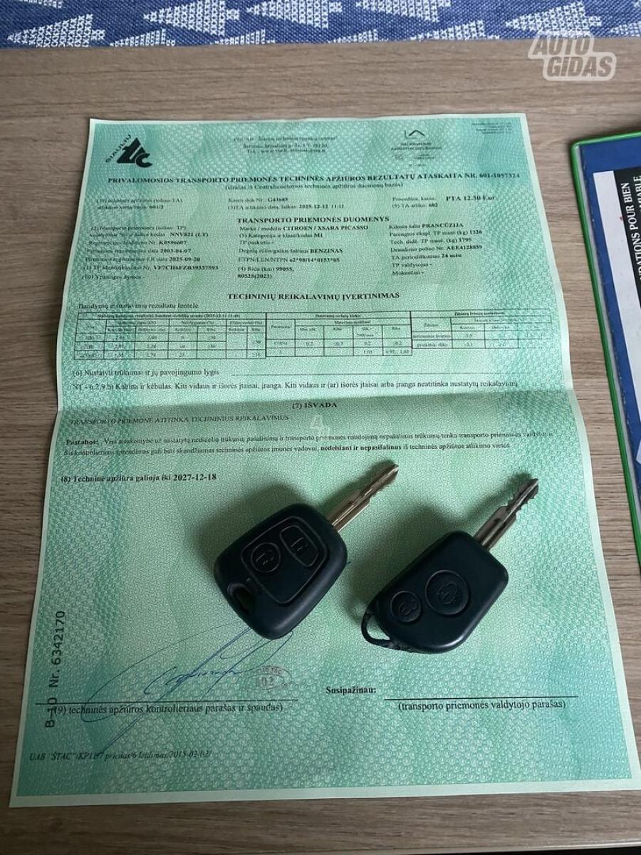 Серый Ситроен Ксара Пикассо 2003 в Вильнюс, объемом двигателя 1.80 л и пробегом 100 тыс. км за 2500 €, фото 15 на AUTOMOTO.COM.LV