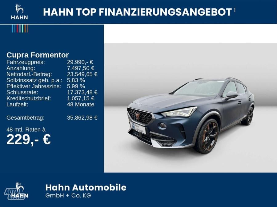Zils Cupra Formentor 2023 Kauņa, ar dzinēja tilpumu 2.00 L un nobraukumu 73 tūkst. km par 33209 €, foto 2 vietnē AUTOMOTO.COM.LV