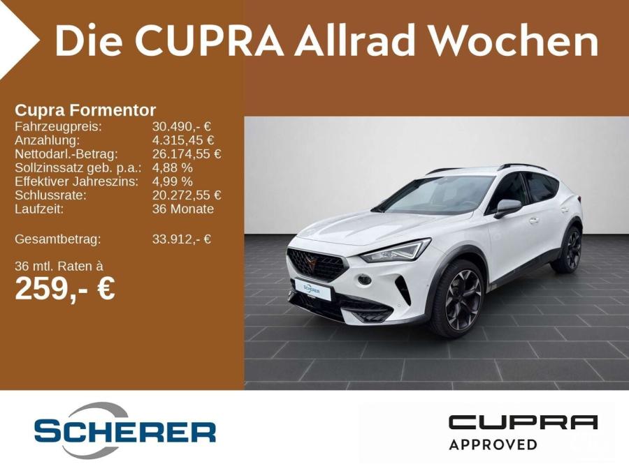 White Cupra Formentor 2024 in Kaunas, with an engine capacity of 2.00 L and mileage of 17 thousand km for 33114 €, photo 1 on AUTOMOTO.COM.LV