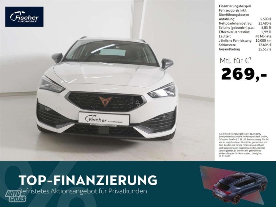 Белый Cupra Leon 2023 в Каунас, объемом двигателя 2.00 л и пробегом 11 тыс. км за 29589 €, фото 1 на AUTOMOTO.COM.LV