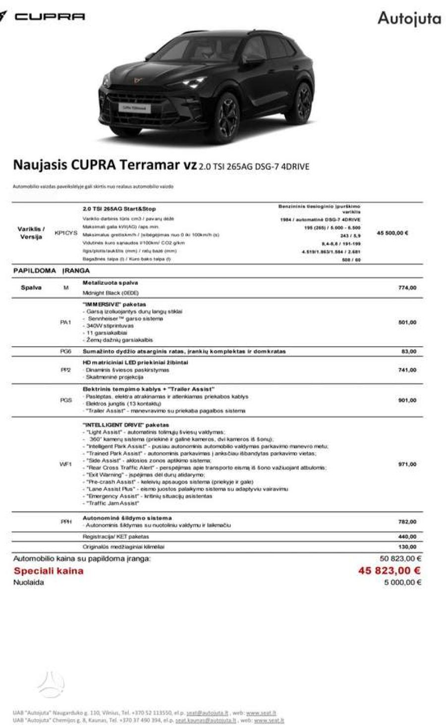 Melns Cupra Terramar 2025 Mažeikiai, ar dzinēja tilpumu 1.98 L un nobraukumu 3 tūkst. km par 43900 €, foto 12 vietnē AUTOMOTO.COM.LV