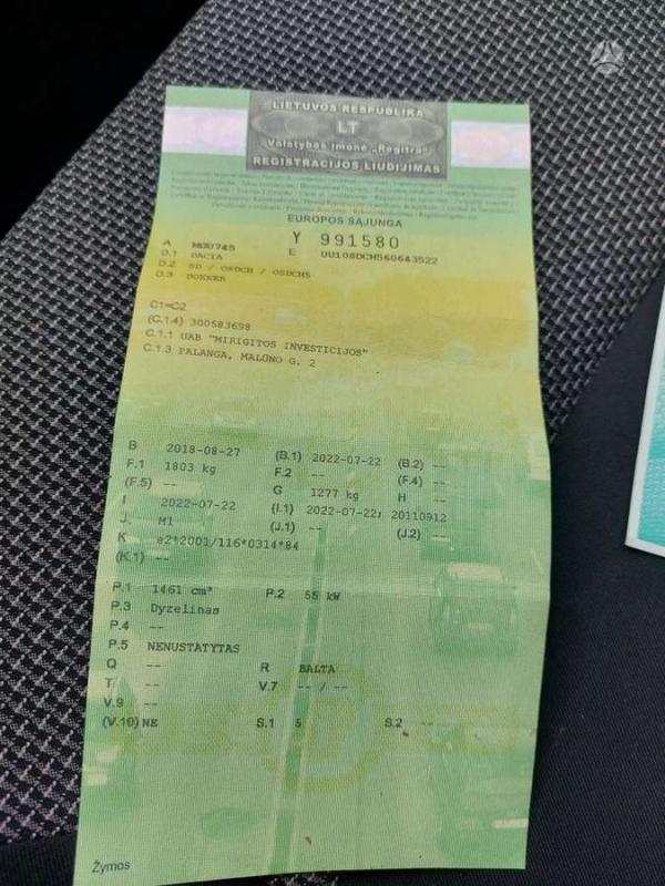 Белый Дачия Доккер 2018 в Паланга, объемом двигателя 1.46 л и пробегом 176 тыс. км за 5100 €, фото 8 на AUTOMOTO.COM.LV