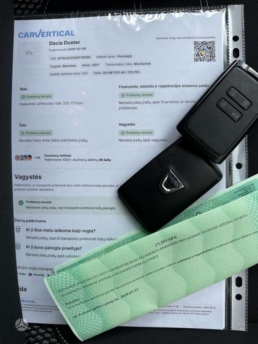 Blue Dacia Duster 2018 in Alytus, with an engine capacity of 1.20 L and mileage of 203 thousand km for 8650 €, photo 20 on AUTOMOTO.COM.LV