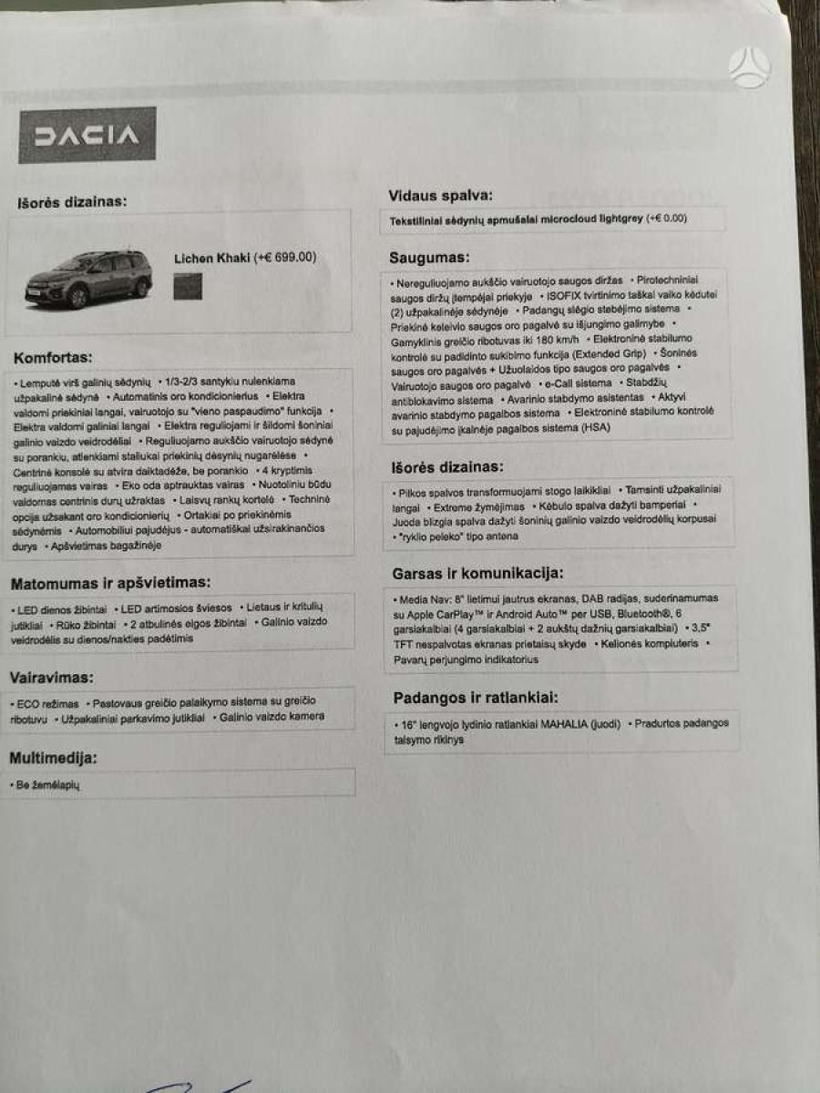 Zaļš Dacia Jogger 2023 Kaišiadorys, ar dzinēja tilpumu 1.00 L un nobraukumu 43 tūkst. km par 14999 €, foto 26 vietnē AUTOMOTO.COM.LV