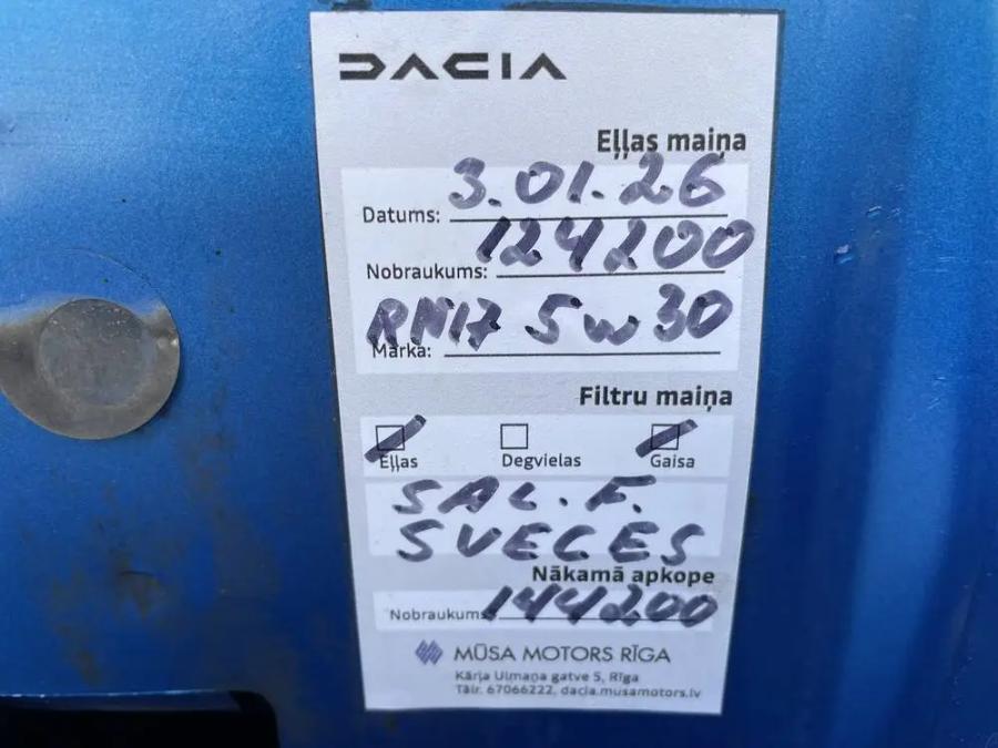 Blue Dacia Sandero 2019 in Talsi, with an engine capacity of 0.90 L and mileage of 127 thousand km for 5800 €, photo 13 on AUTOMOTO.COM.LV