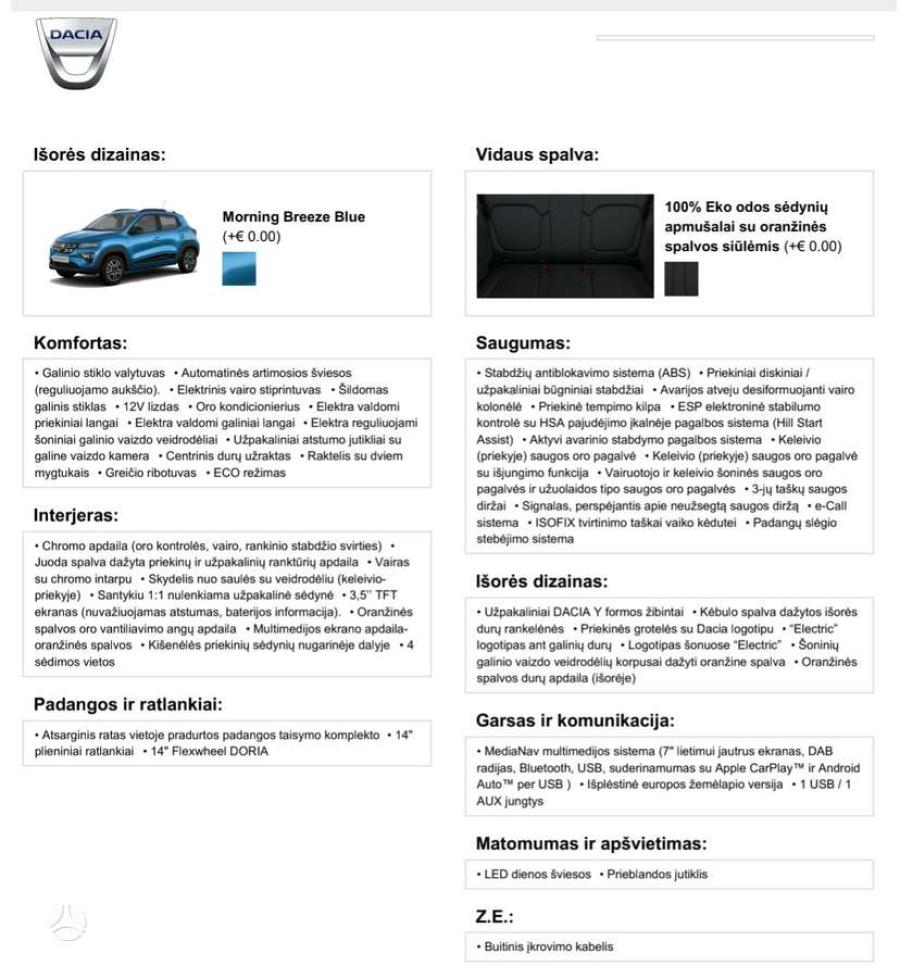Blue Dacia Spring 2022 in Kaunas, with an engine capacity of 0.00 L and mileage of 41 thousand km for 8600 €, photo 29 on AUTOMOTO.COM.LV