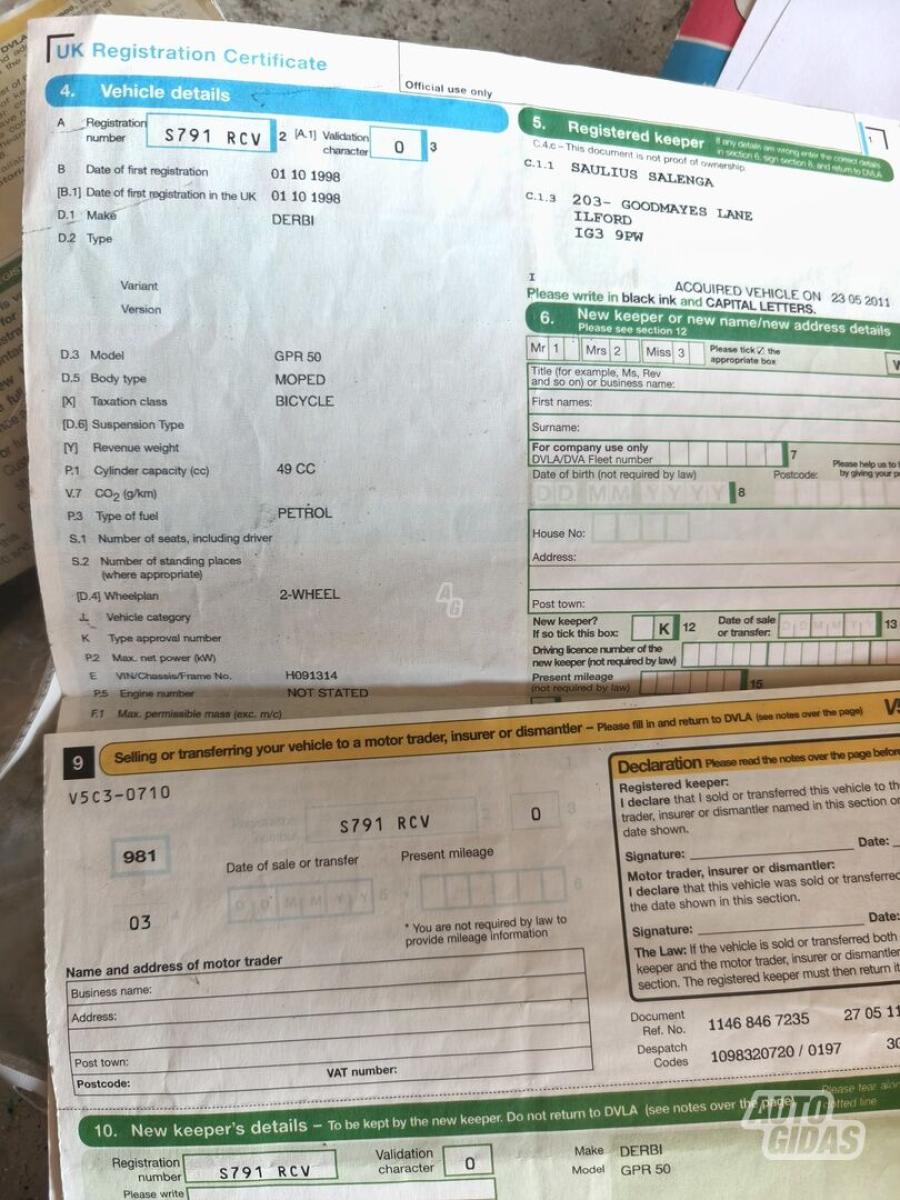 Black Derbi GPR 1998 in Ignalina, with an engine capacity of 0.05 L and mileage of 12 thousand km for 550 €, photo 6 on AUTOMOTO.COM.LV