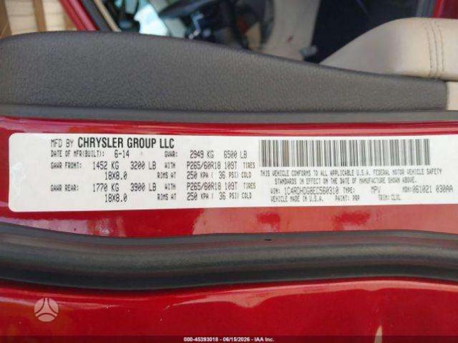Red Dodge Durango 2014 in Klaipeda, with an engine capacity of 3.60 L and mileage of 302 thousand km for 4500 €, photo 13 on AUTOMOTO.COM.LV