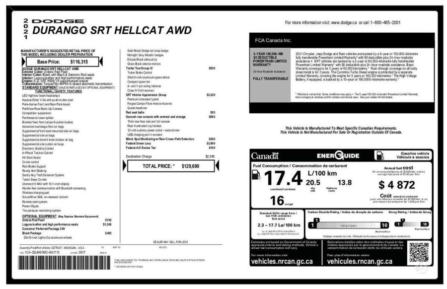 Красный Додж Дюранго 2021 в Клайпеда, объемом двигателя 6.20 л и пробегом 17 тыс. км за 89528 €, фото 34 на AUTOMOTO.COM.LV