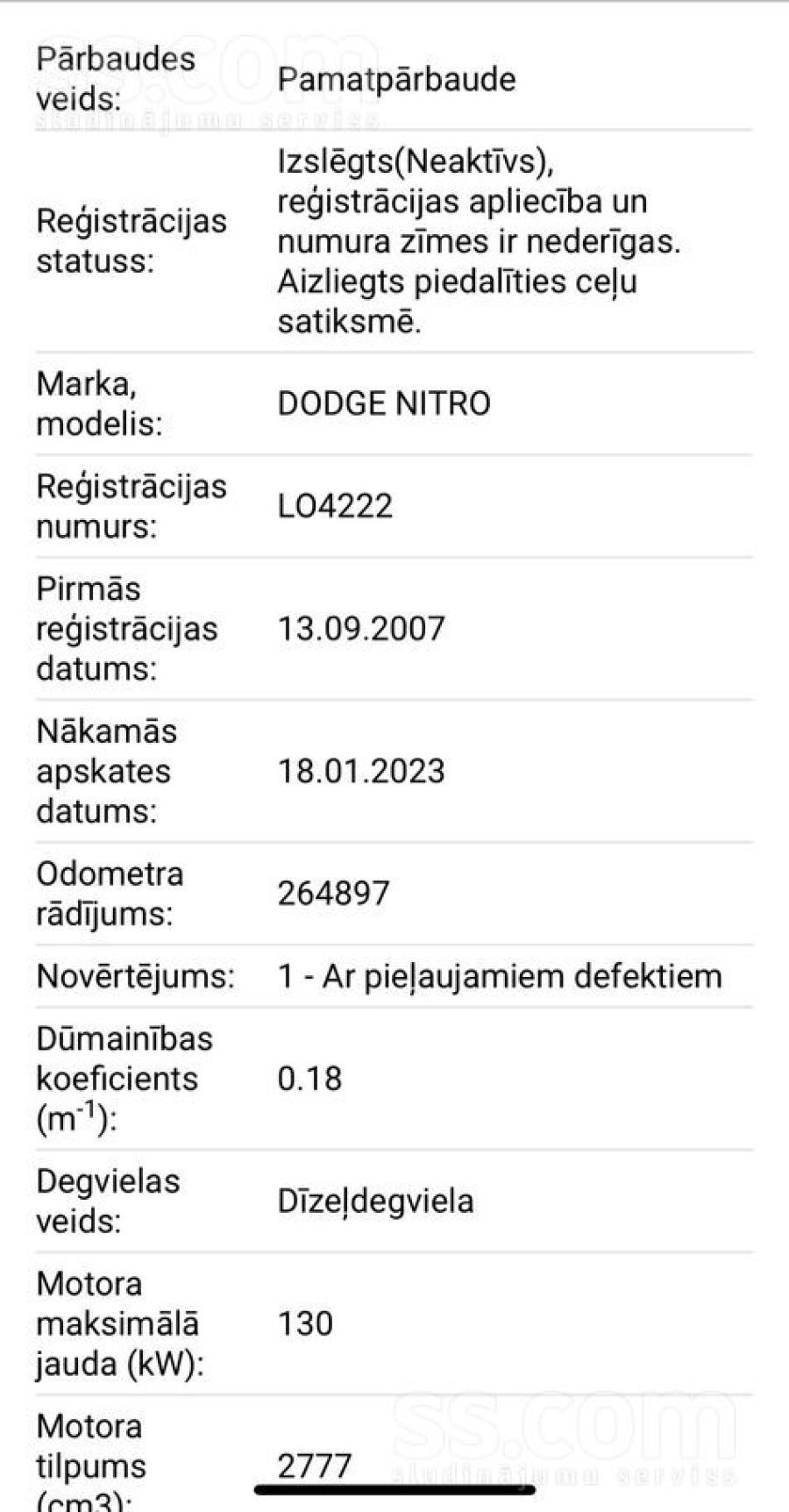 Melns Dodge Nitro 2007 Valmiera, ar dzinēja tilpumu 2.80 L un nobraukumu 265 tūkst. km par 1849 €, foto 24 vietnē AUTOMOTO.COM.LV