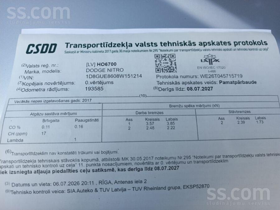 Grey Dodge Nitro 2011 in Riga, with an engine capacity of 4.00 L and mileage of 194 thousand km for 3900 €, photo 20 on AUTOMOTO.COM.LV