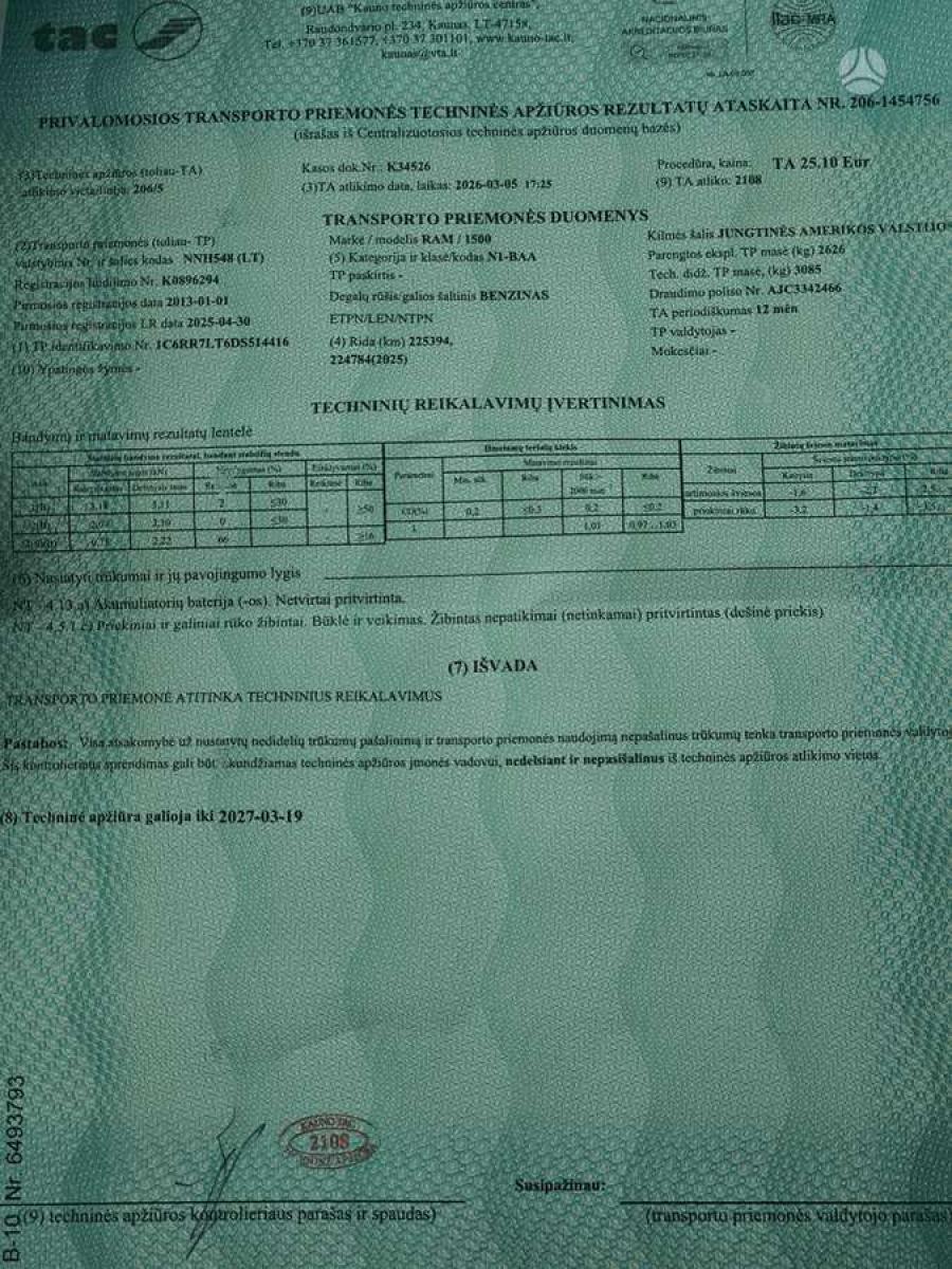 Синий Додж РАМ 2013 в Каунас, объемом двигателя 5.65 л и пробегом 226 тыс. км за 12800 €, фото 17 на AUTOMOTO.COM.LV