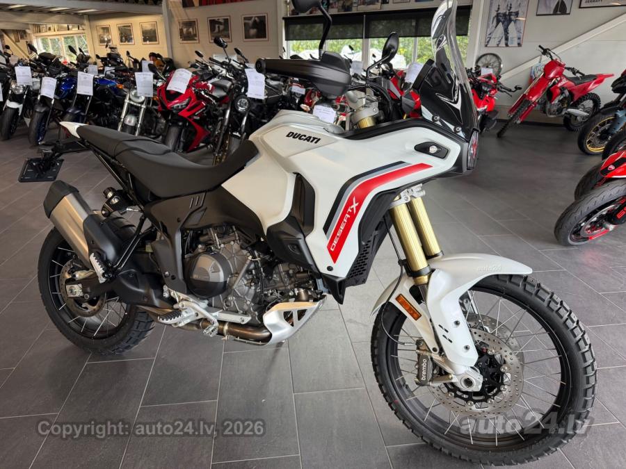 White Ducati Desert X 2026 in Tallinn, with an engine capacity of 0.89 L and mileage of 0 thousand km for 16990 €, photo 1 on AUTOMOTO.COM.LV