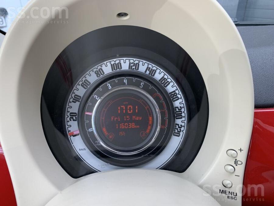 Red Fiat 500 2008 in Riga, with an engine capacity of 1.20 L and mileage of 116 thousand km for 3900 €, photo 17 on AUTOMOTO.COM.LV