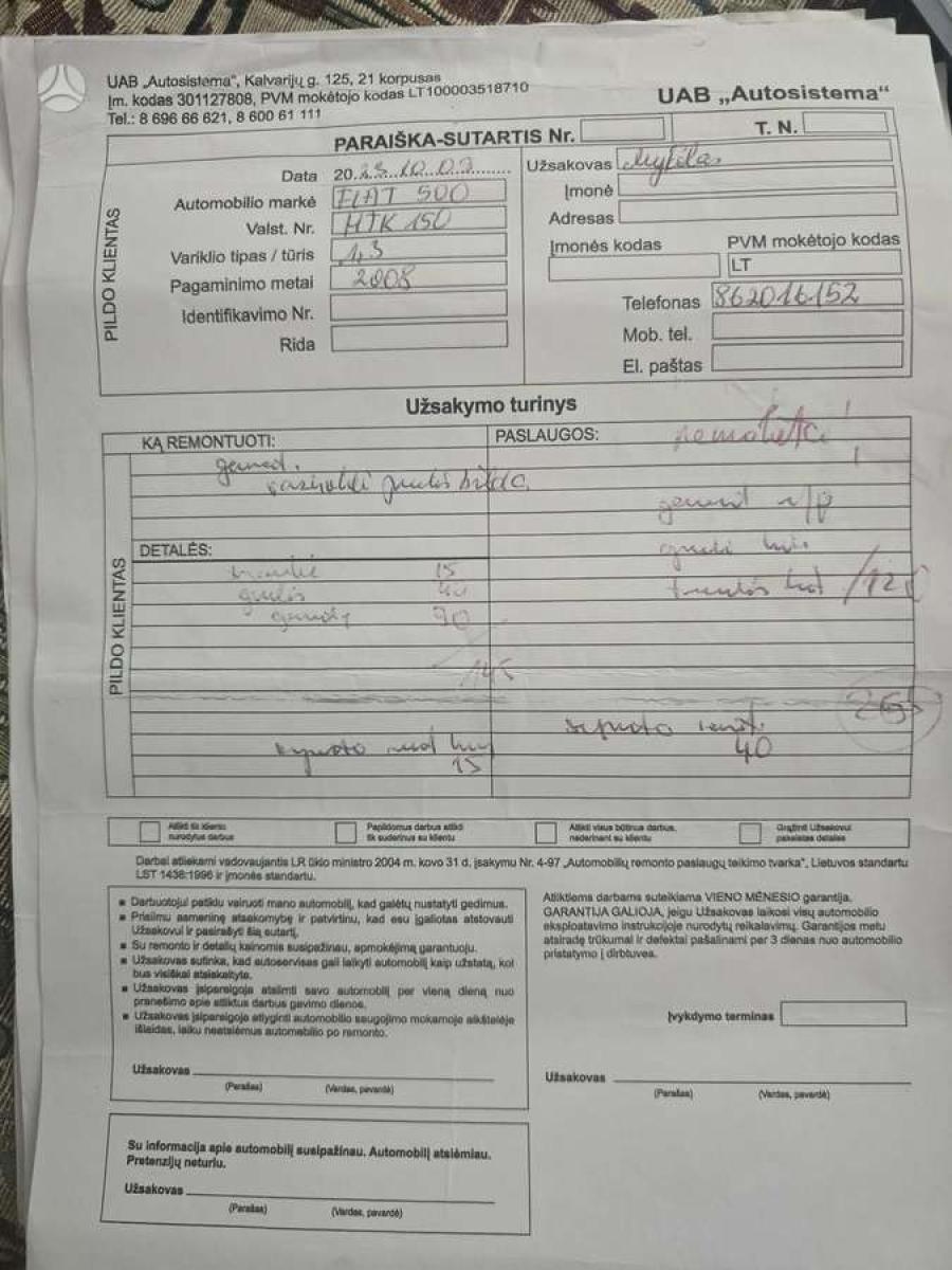 White Fiat 500 2008 in Vilnius, with an engine capacity of 1.20 L and mileage of 145 thousand km for 3200 €, photo 18 on AUTOMOTO.COM.LV