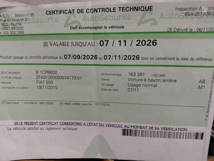 Dzeltens Fiat 500 2010 Kauņa, ar dzinēja tilpumu 1.25 L un nobraukumu 168 tūkst. km par 3500 €, foto 12 vietnē AUTOMOTO.COM.LV