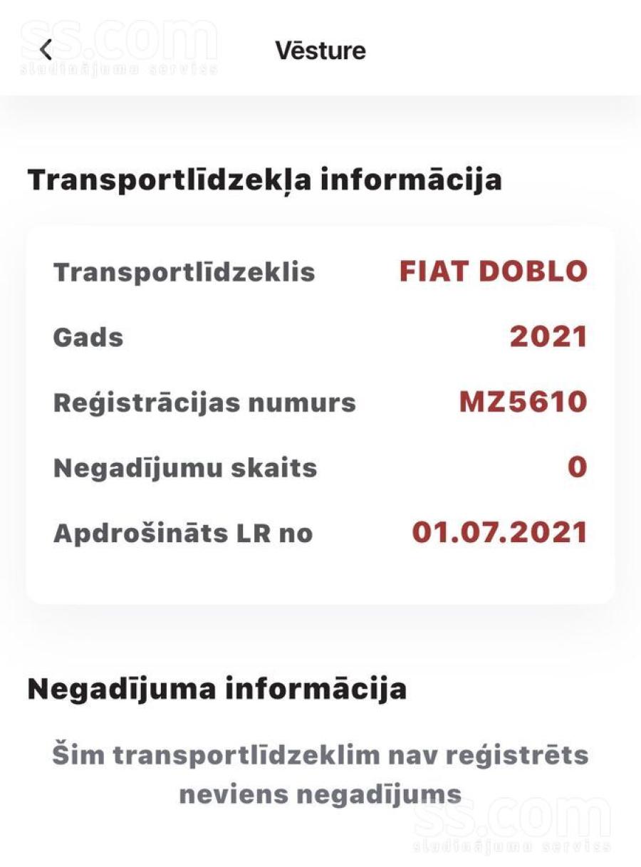 White Fiat Doblo 2021 in Riga, with an engine capacity of 1.60 L and mileage of 232 thousand km for 5200 €, photo 28 on AUTOMOTO.COM.LV