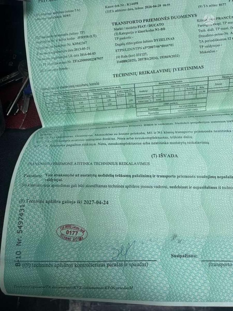 Белый Фиат Дукато 2013 в Вильнюс, объемом двигателя 2.30 л и пробегом 250 тыс. км за 1200 €, фото 12 на AUTOMOTO.COM.LV