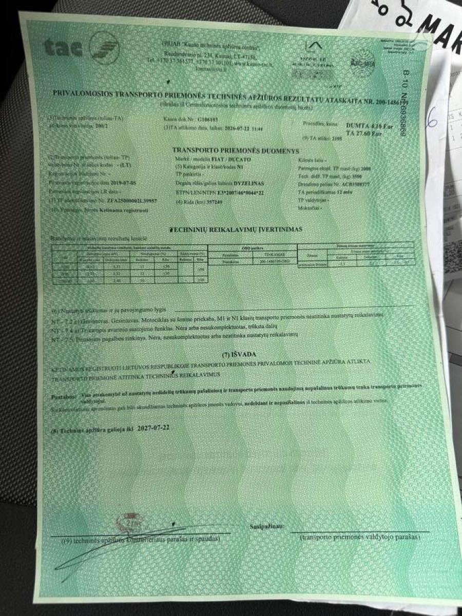 Белый Фиат Дукато 2019 в Каунас, объемом двигателя 2.30 л и пробегом 353 тыс. км за 6700 €, фото 17 на AUTOMOTO.COM.LV