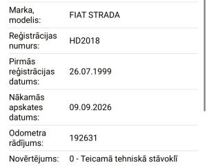 Black Fiat Strada 1999 in Riga, with an engine capacity of 1.70 L and mileage of 193 thousand km for 2800 €, photo 18 on AUTOMOTO.COM.LV