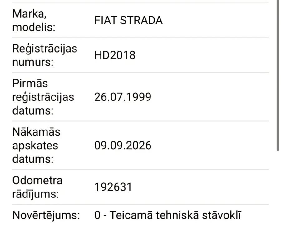 Black Fiat Strada 1999 in Riga, with an engine capacity of 1.70 L and mileage of 193 thousand km for 2800 €, photo 18 on AUTOMOTO.COM.LV