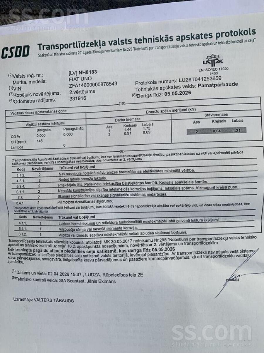 Синий Фиат Уно 1988 в Резекне, объемом двигателя 1.50 л и пробегом 332 тыс. км за 500 €, фото 11 на AUTOMOTO.COM.LV