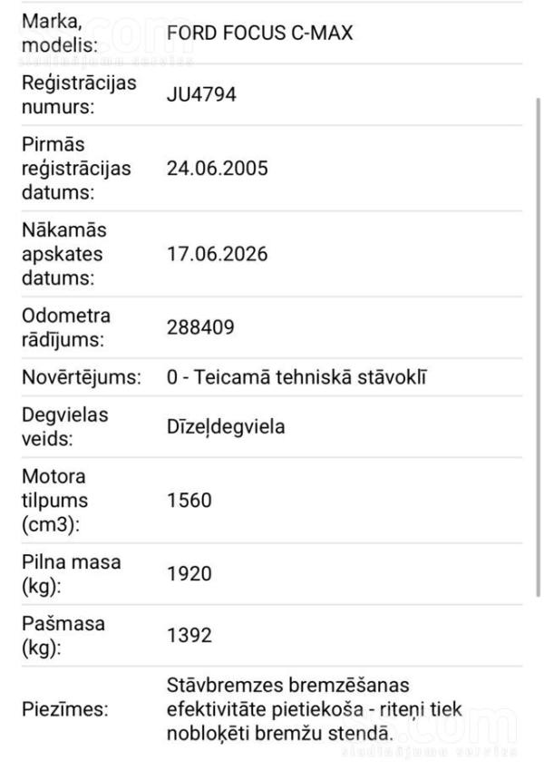 Черный Форд Си-Макс 2005 в Рига, объемом двигателя 1.60 л и пробегом 295 тыс. км за 990 €, фото 10 на AUTOMOTO.COM.LV