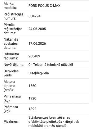 Black Ford C-Max 2005 in Riga, with an engine capacity of 1.60 L and mileage of 295 thousand km for 800 €, photo 11 on AUTOMOTO.COM.LV