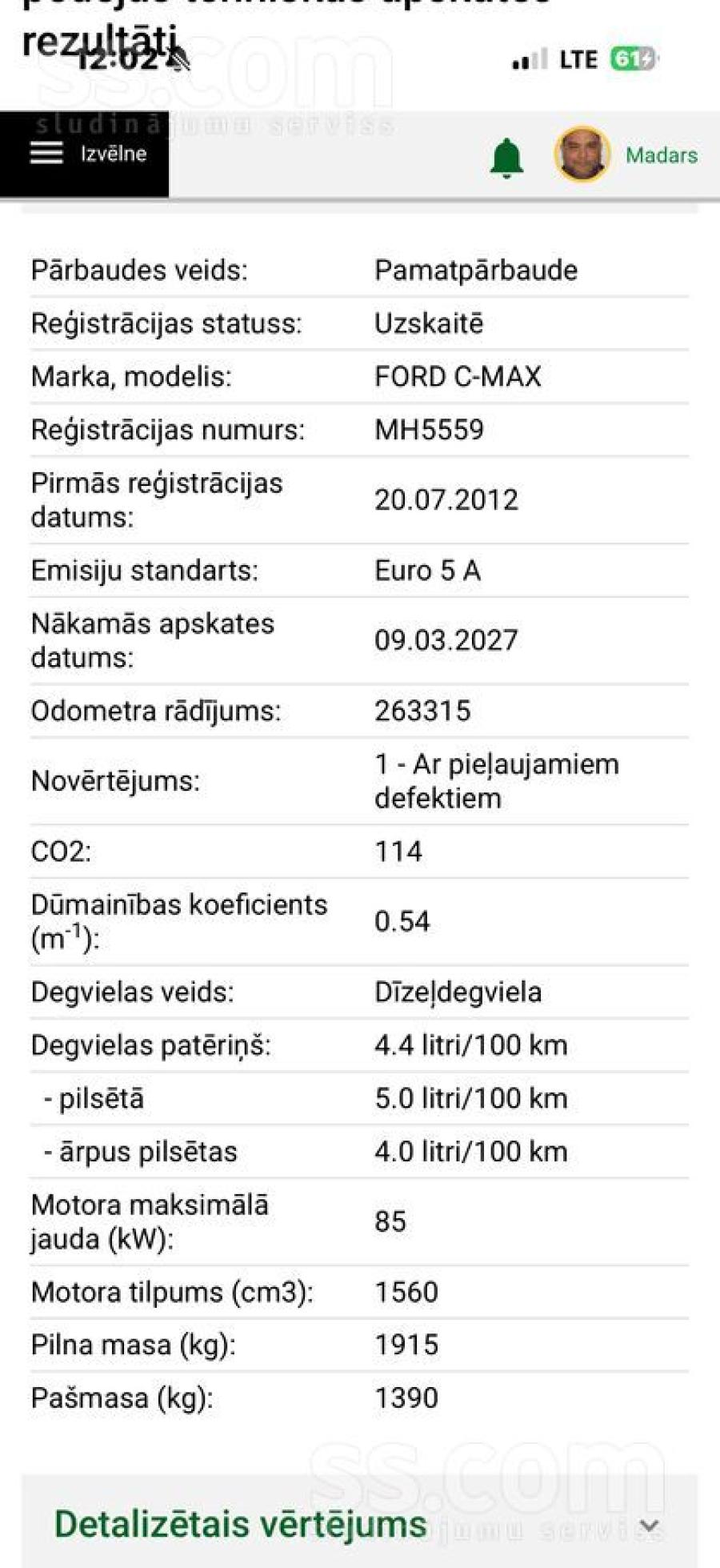 Black Ford C-Max 2012 in Talsi, with an engine capacity of 1.60 L and mileage of 264 thousand km for 4250 €, photo 19 on AUTOMOTO.COM.LV