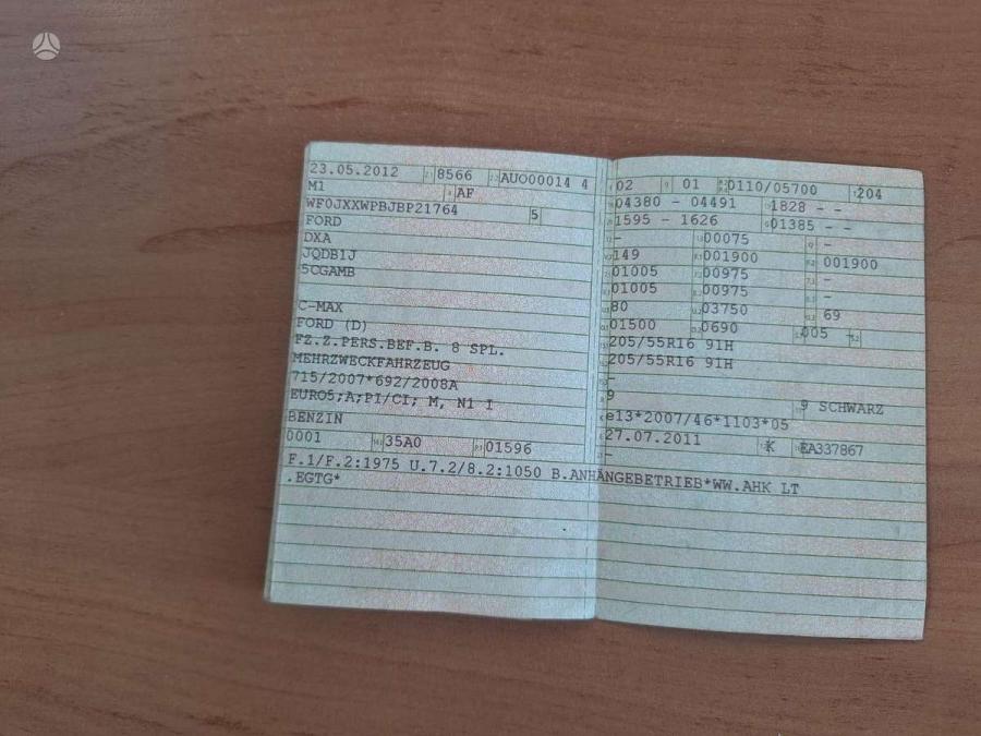 Черный Форд Си-Макс 2012 в Юрбаркас, объемом двигателя 1.60 л и пробегом 190 тыс. км за 4500 €, фото 25 на AUTOMOTO.COM.LV