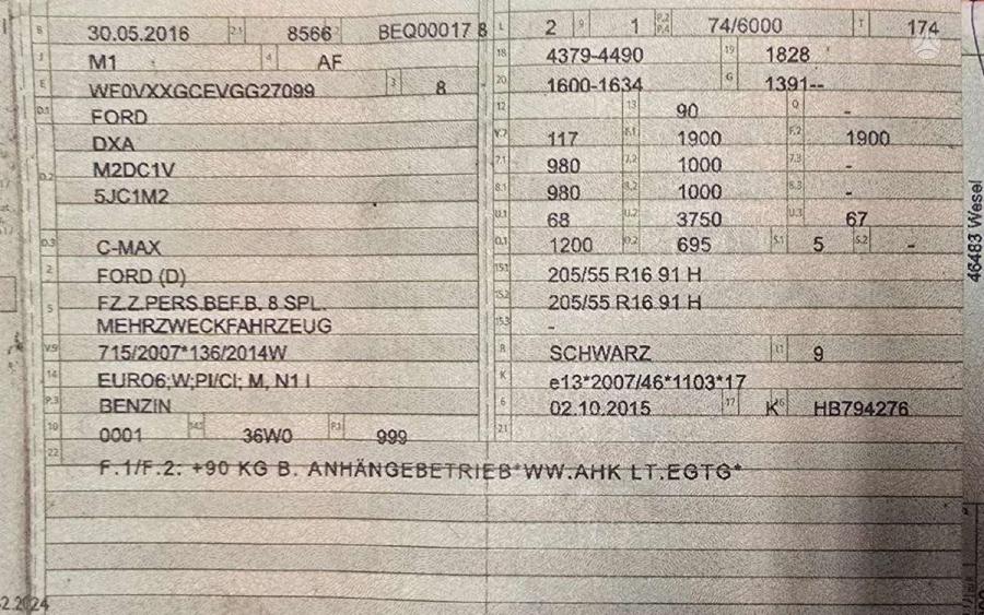 Черный Форд Си-Макс 2016 в Кретинга, объемом двигателя 1.00 л и пробегом 132 тыс. км за 5350 €, фото 26 на AUTOMOTO.COM.LV