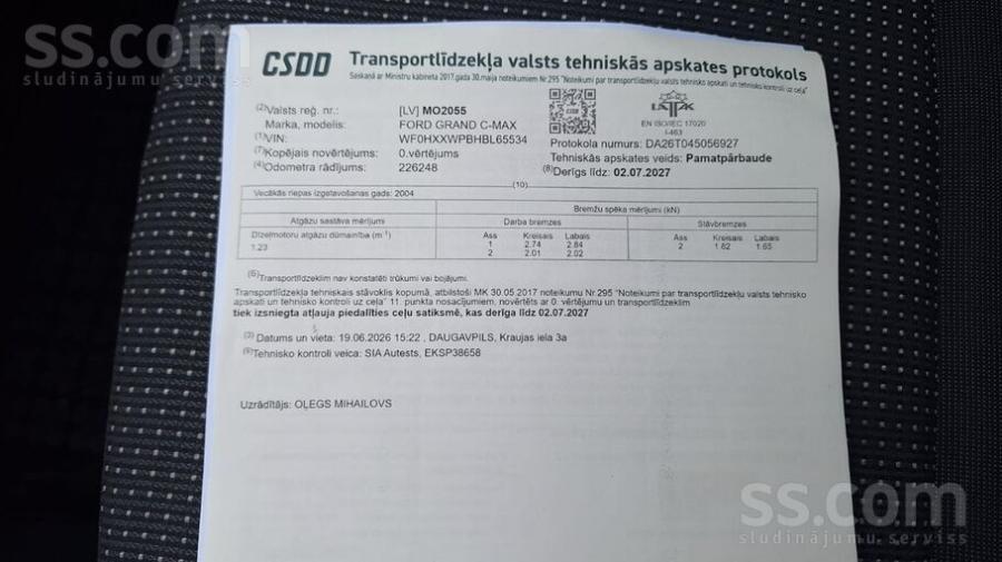Blue Ford C-Max 2011 in Daugavpils, with an engine capacity of 1.60 L and mileage of 227 thousand km for 3650 €, photo 14 on AUTOMOTO.COM.LV