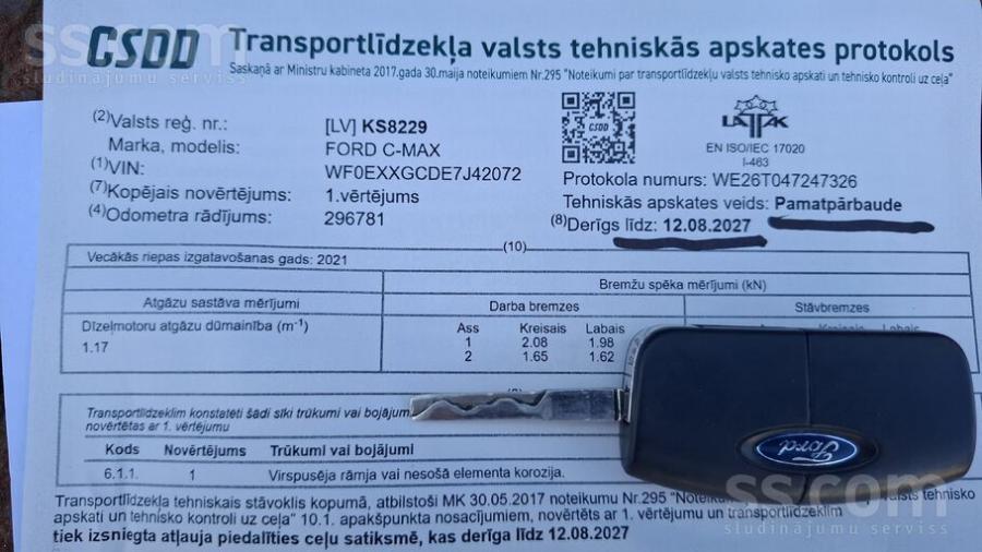 Серый Форд Си-Макс 2008 в Даугавпилс, объемом двигателя 1.60 л и пробегом 297 тыс. км за 1850 €, фото 26 на AUTOMOTO.COM.LV