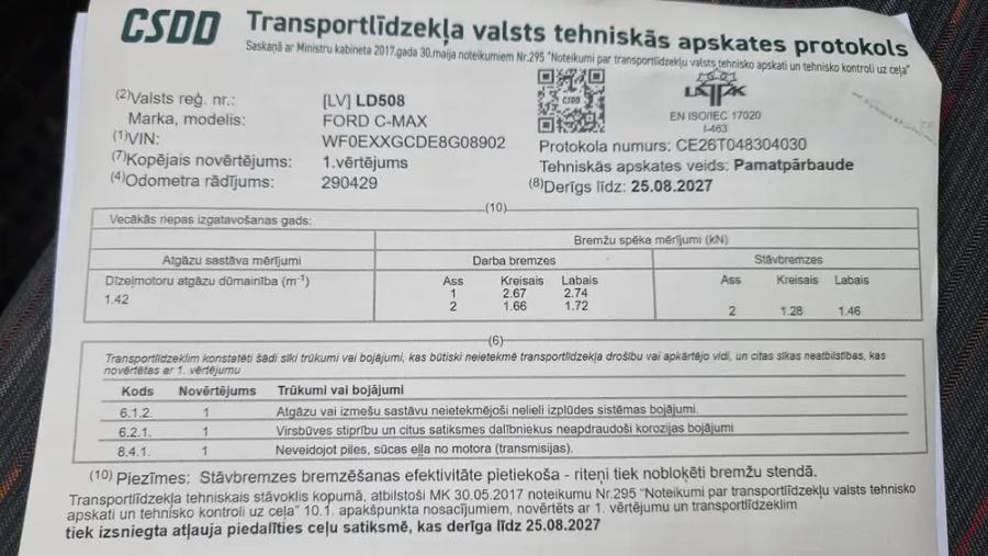 Pelēks Ford C-Max 2008 Cēsis, ar dzinēja tilpumu 1.60 L un nobraukumu 290 tūkst. km par 2200 €, foto 26 vietnē AUTOMOTO.COM.LV