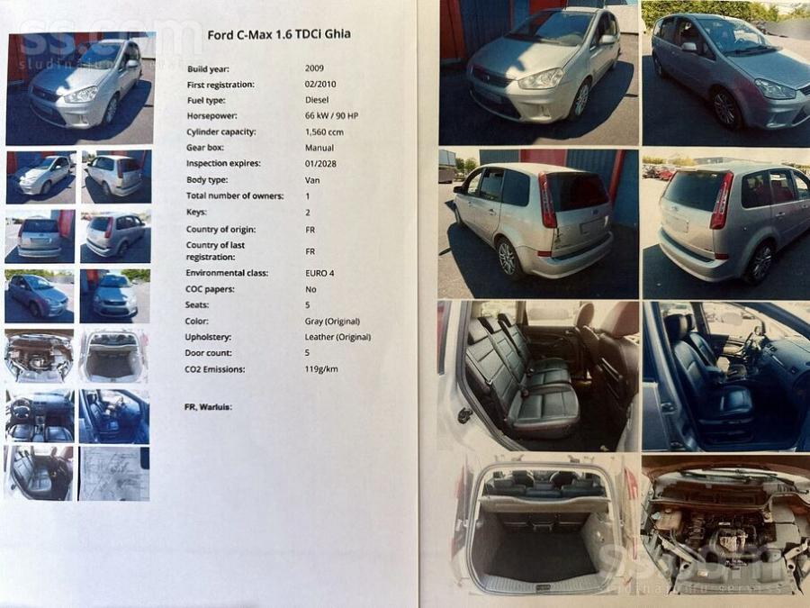 Grey Ford C-Max 2010 in Riga, with an engine capacity of 1.60 L and mileage of 216 thousand km for 3300 €, photo 22 on AUTOMOTO.COM.LV