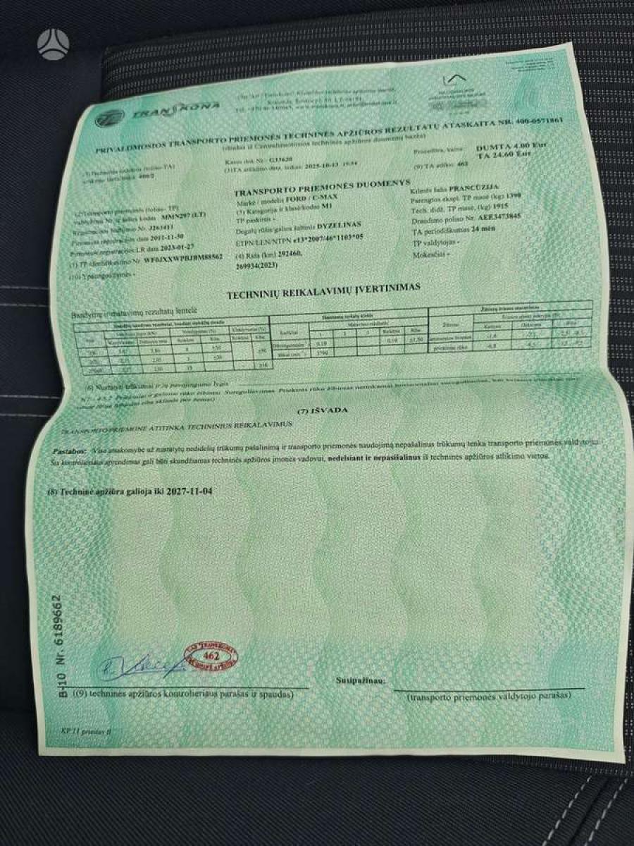 Ford C-Max 2011 in Klaipeda, with an engine capacity of 1.56 L and mileage of 298 thousand km for 3200 €, photo 13 on AUTOMOTO.COM.LV