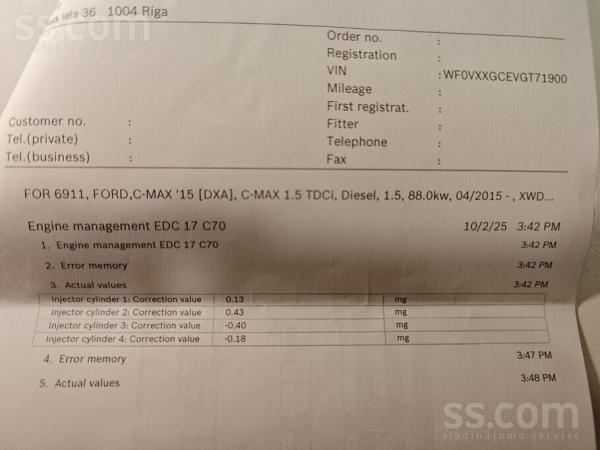 Белый Форд Си-Макс 2017 в Рига, объемом двигателя 1.50 л и пробегом 230 тыс. км за 5000 €, фото 11 на AUTOMOTO.COM.LV