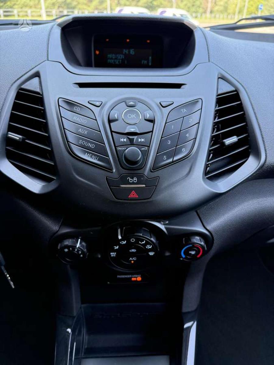 Black Ford EcoSport 2016 in Utena, with an engine capacity of 1.50 L and mileage of 150 thousand km for 6750 €, photo 14 on AUTOMOTO.COM.LV