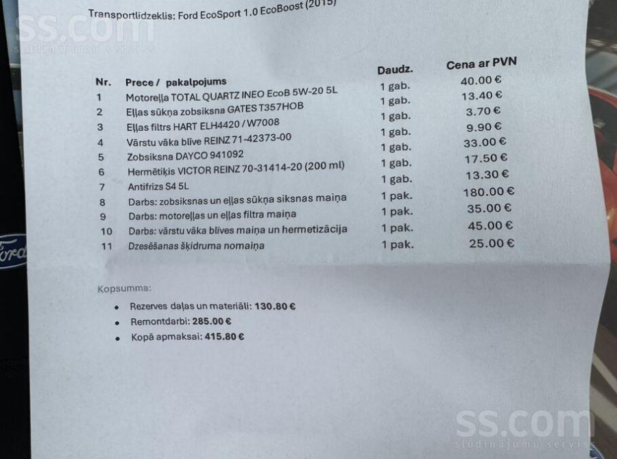 Синий Форд Экоспорт 2015 в Бауска, объемом двигателя 1.00 л и пробегом 130 тыс. км за 5900 €, фото 3 на AUTOMOTO.COM.LV