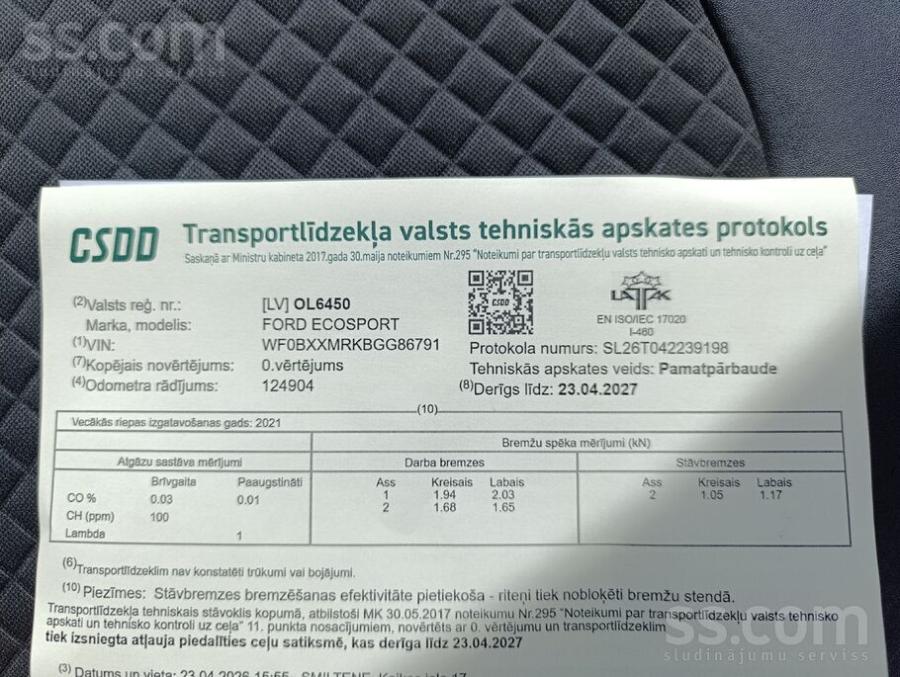 Orange Ford EcoSport 2016 in Valmiera, with an engine capacity of 1.00 L and mileage of 125 thousand km for 6990 €, photo 16 on AUTOMOTO.COM.LV