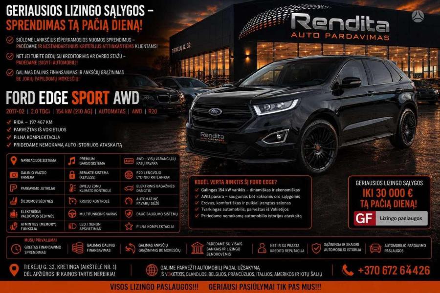 Melns Ford Edge 2017 Kretinga, ar dzinēja tilpumu 2.00 L un nobraukumu 197 tūkst. km par 15299 €, foto 43 vietnē AUTOMOTO.COM.LV