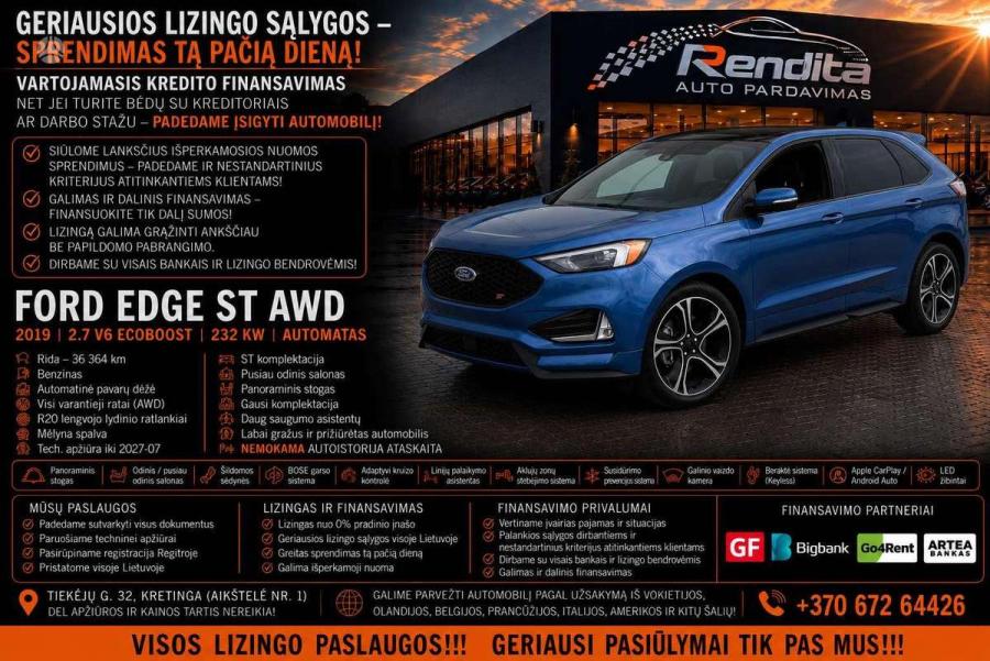 Blue Ford Edge 2019 in Kretinga, with an engine capacity of 2.72 L and mileage of 36 thousand km for 23499 €, photo 47 on AUTOMOTO.COM.LV