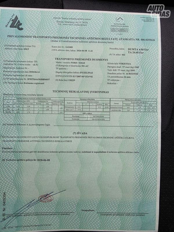 Форд Эдж 2018 в Радвилишкис, объемом двигателя 2.00 л и пробегом 110 тыс. км за 18200 €, фото 9 на AUTOMOTO.COM.LV