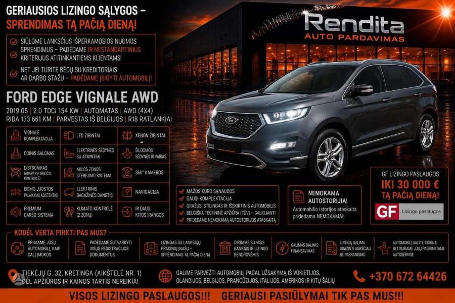 Pelēks Ford Edge 2019 Kretinga, ar dzinēja tilpumu 2.00 L un nobraukumu 134 tūkst. km par 18999 €, foto 44 vietnē AUTOMOTO.COM.LV