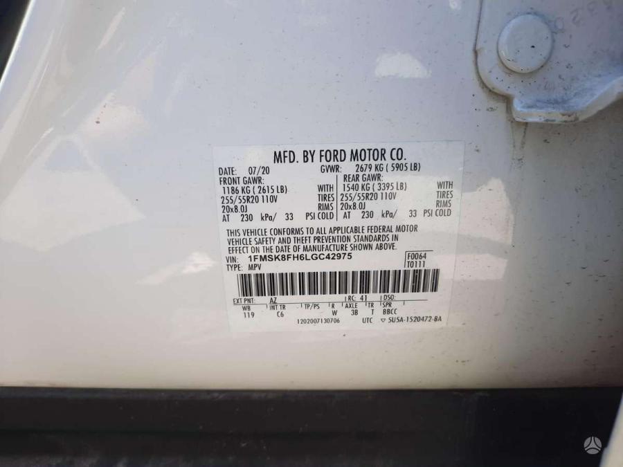 White Ford Explorer 2020 in Kaunas, with an engine capacity of 2.26 L and mileage of 88 thousand km for 16335 €, photo 31 on AUTOMOTO.COM.LV